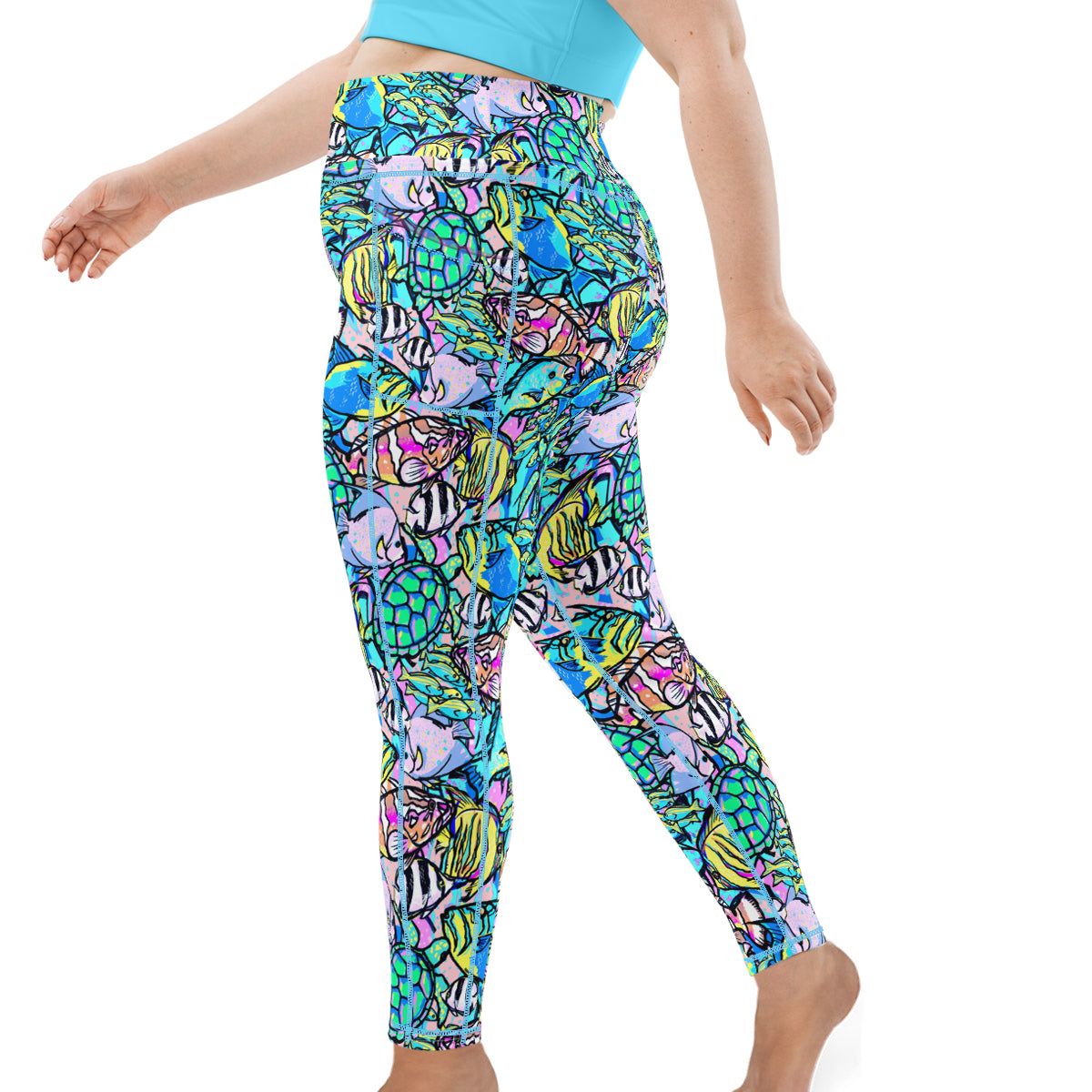 Plus Size Eco-Friendly Neon Fish Frenzy Contour Leggings